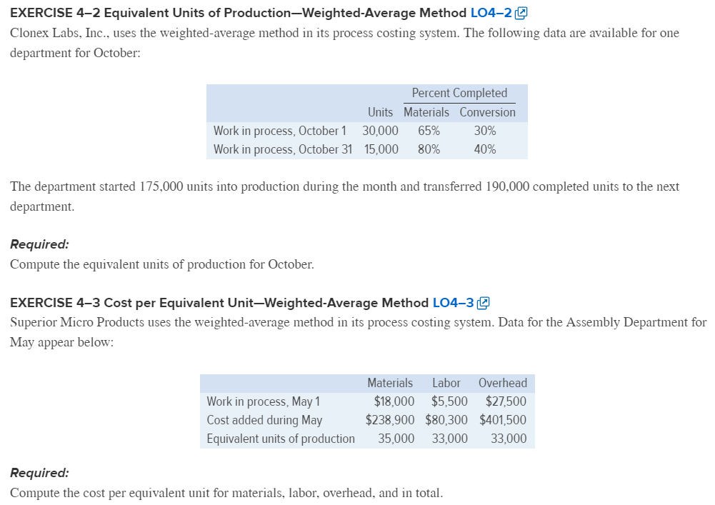 Solved EXERCISE 4-2 Equivalent Units of | Chegg.com