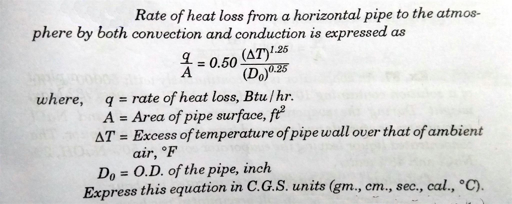 Solved Rate of heat loss from a horizontal pipe to the | Chegg.com