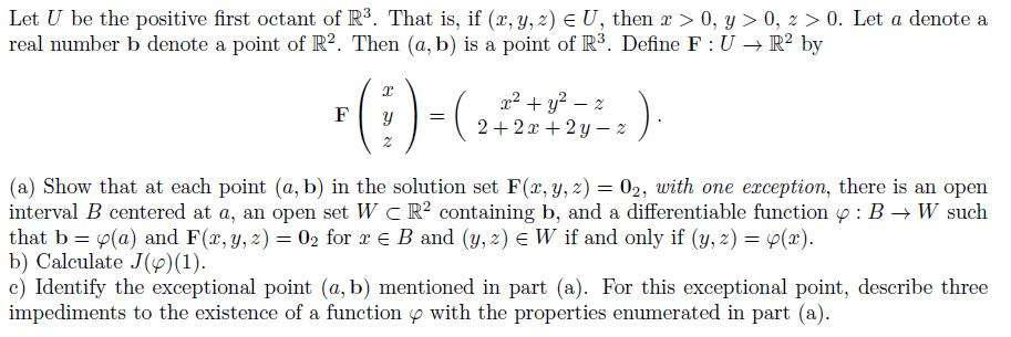 Solved Let U be the positive first octant of R3. That is, if | Chegg.com