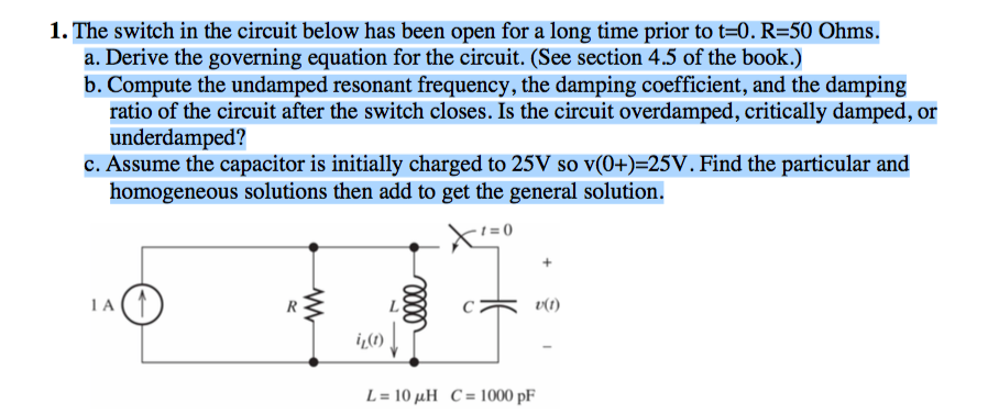 Solved The switch in the circuit below has been open for a | Chegg.com