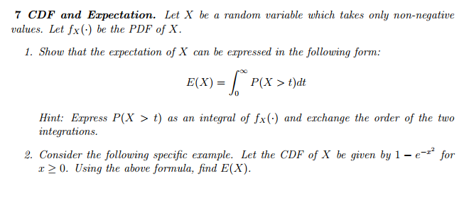 Solved 7 CDF and Expectation. Let X be a random variable | Chegg.com