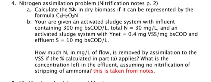 4. Nitrogen assimilation problem (Nitrification notes | Chegg.com