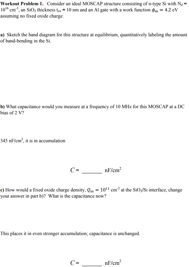 Solved Workout Problem 1. Consider an ideal MOSCAP structure | Chegg.com