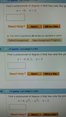 Solved Find a polynomial of degree n that has only the gi | Chegg.com