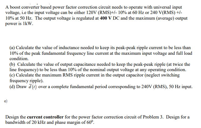 Solved A boost converter based power factor correction | Chegg.com