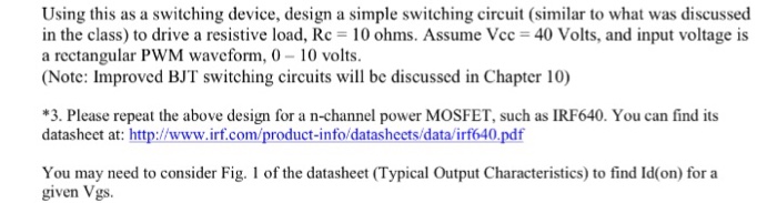 Solved Design a simple switching device. Data sheet for part | Chegg.com