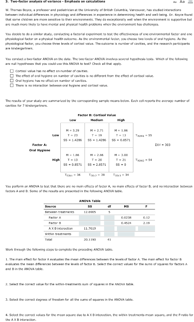 Solved 3. Two-factor analysis of variance Emphasis on | Chegg.com