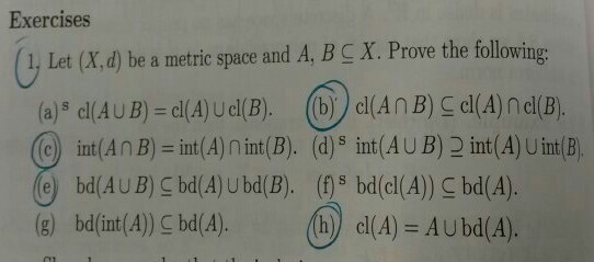 Solved Exercises (1, Let (X.d be a metric space and A, B C | Chegg.com