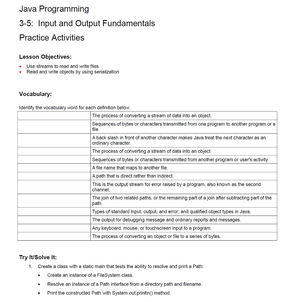 Solved Java Programming 3-5: Input and Output Fundamentals | Chegg.com