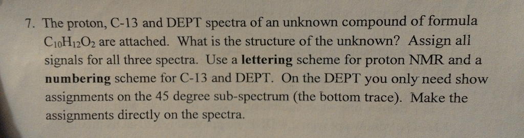 Solved 7. The proton, C-13 and DEPT spectra of an unknown | Chegg.com