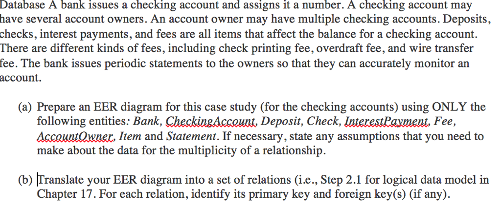 Solved Database A bank issues a checking account and assigns | Chegg.com