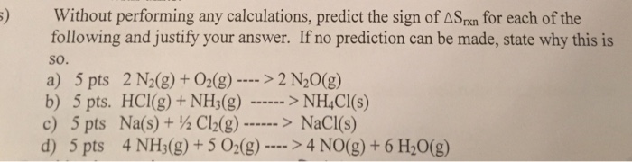 Solved Without performing any calculations, predict the sign | Chegg.com