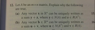 Solved 12. Let A be an mxn matrix. Explain why the following | Chegg.com