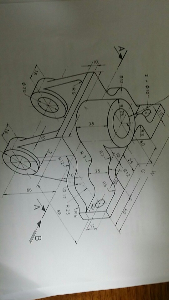 Solved AutoCAD: I need to draw a side view from B and a half | Chegg.com