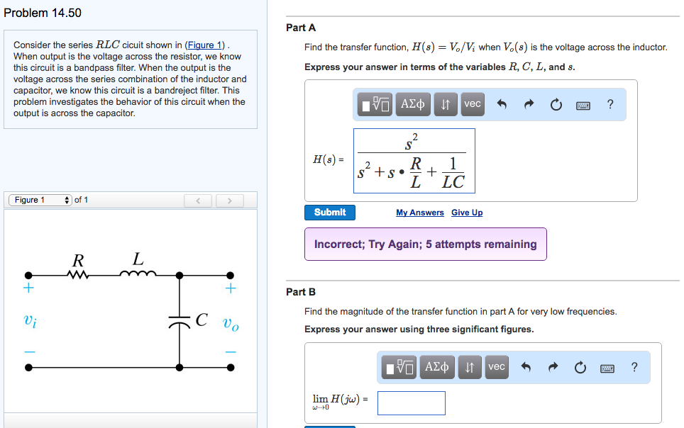 Solved Problem 14.50 Consider the series RLC cicuit shown in | Chegg.com
