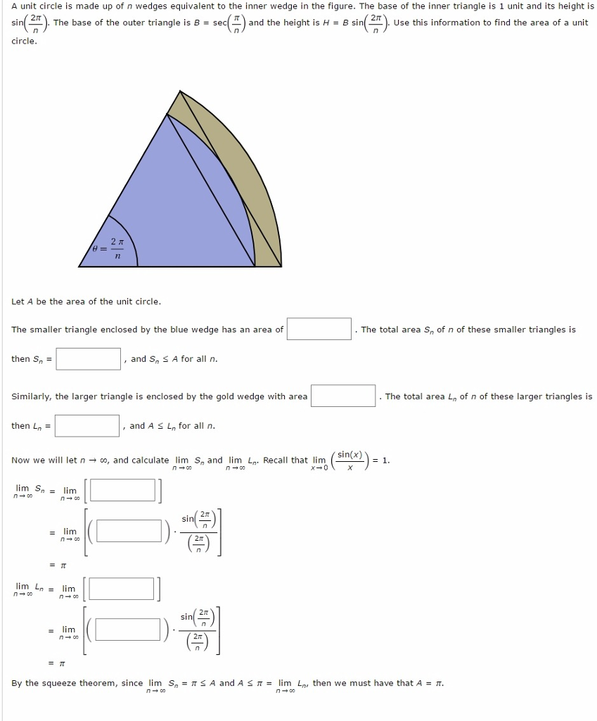 A unit circle is made up of n wedges equivalent to | Chegg.com