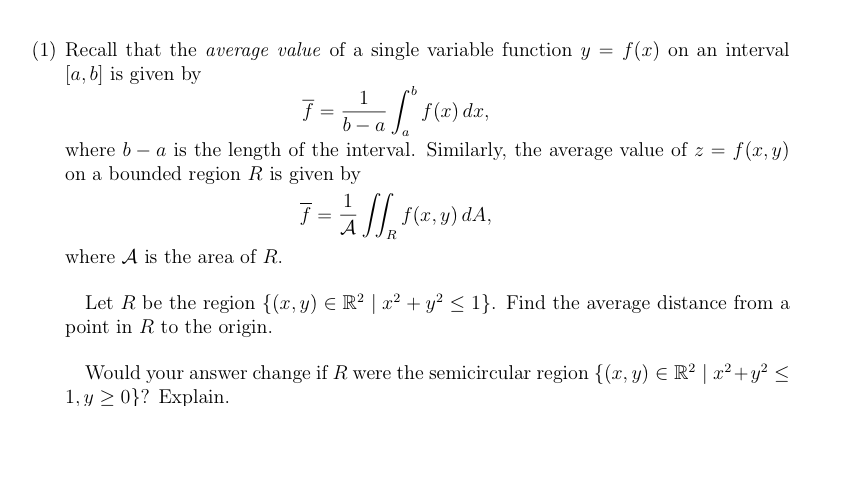 Solved Recall that the average value of a single variable | Chegg.com
