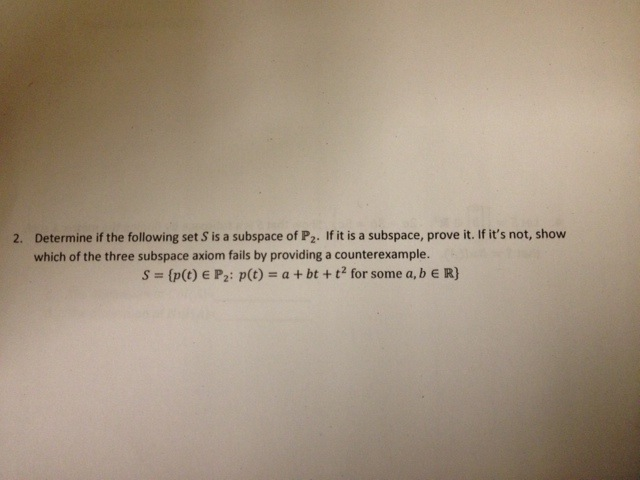 Solved Determine if the following set S s a subspace of P2. | Chegg.com