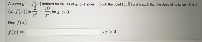 Solved A curve y = f(x) defined for values of x > 0 goes | Chegg.com