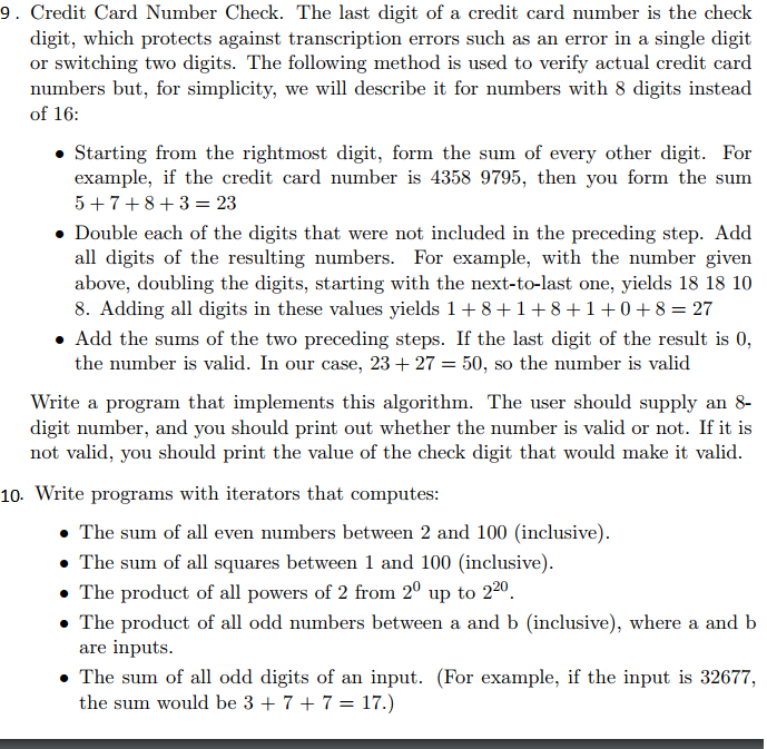 Solved 9. Credit Card Number Check. The last digit of a | Chegg.com