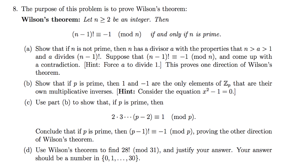 8. The purpose of this problem is to prove Wilson's | Chegg.com