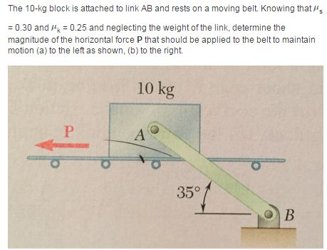 Solved The 10-kg block is attached to link AB and rests on a | Chegg.com