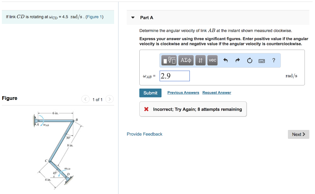 Solved If link CD is rotating at wCD 4.5 rad/s . (Figure 1) | Chegg.com