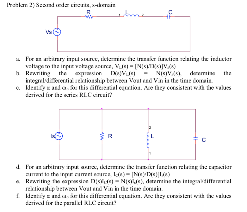 Solved Problem 2) Second order circuits, s-domain Vs③ a. For | Chegg.com
