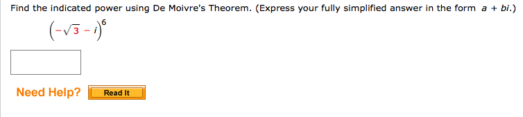 Solved Find the indicated power using De Moivre's Theorem. | Chegg.com