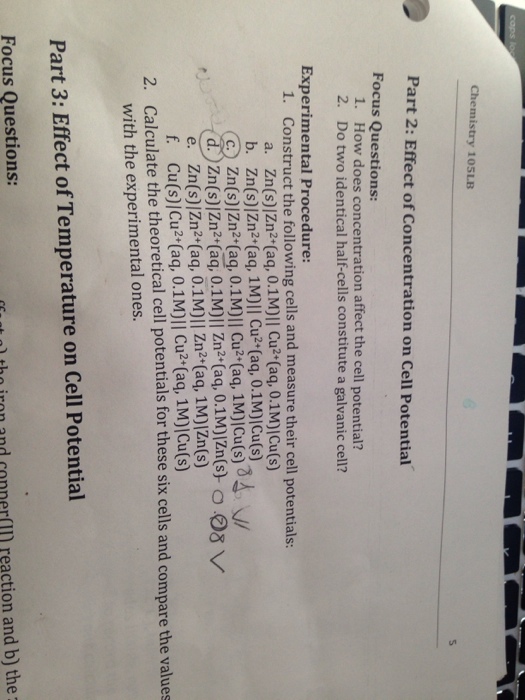Solved Effect of Concentration on Cell Potential Focus | Chegg.com