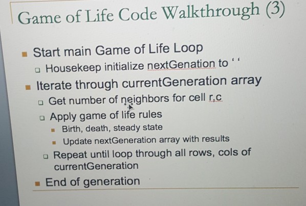 Solved It's a Game of Life project using Object and Class in | Chegg.com