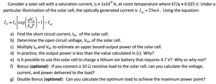Solved Consider a solar cell with a saturation current, I_s | Chegg.com