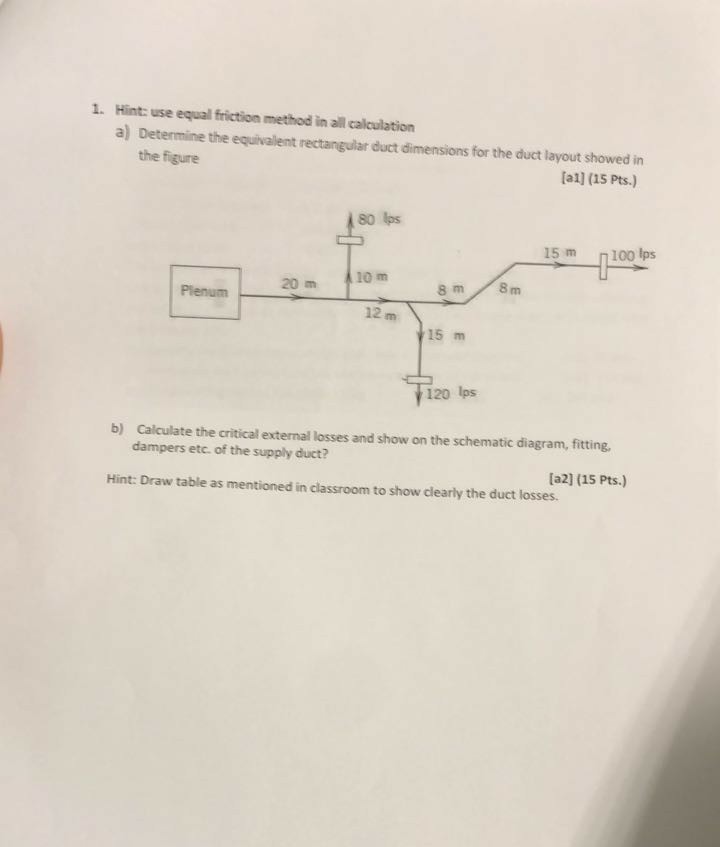 Solved Hint Use Equal Friction Method In All Calculation A