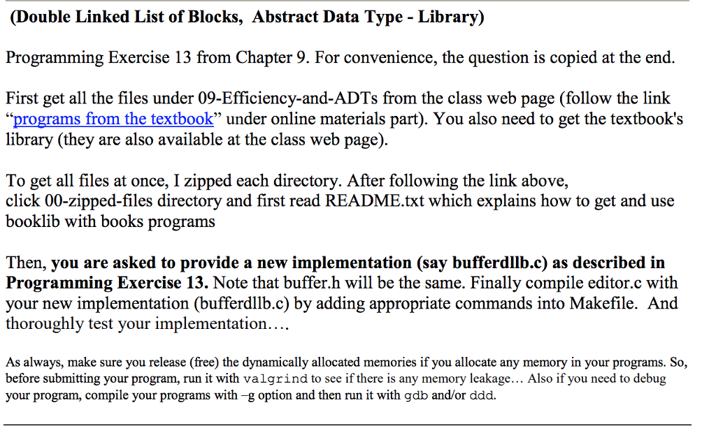 (Double Linked List of Blocks, Abstract Data Type - | Chegg.com