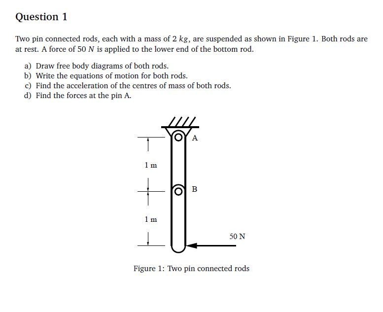 Solved Question 1 Two pin connected rods, each with a mass | Chegg.com