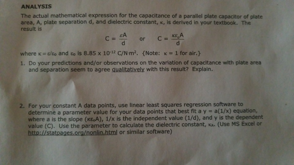 Solved DATA TABLE 2 (SURFACE AREA VS. CAPACITANCE) Width | Chegg.com