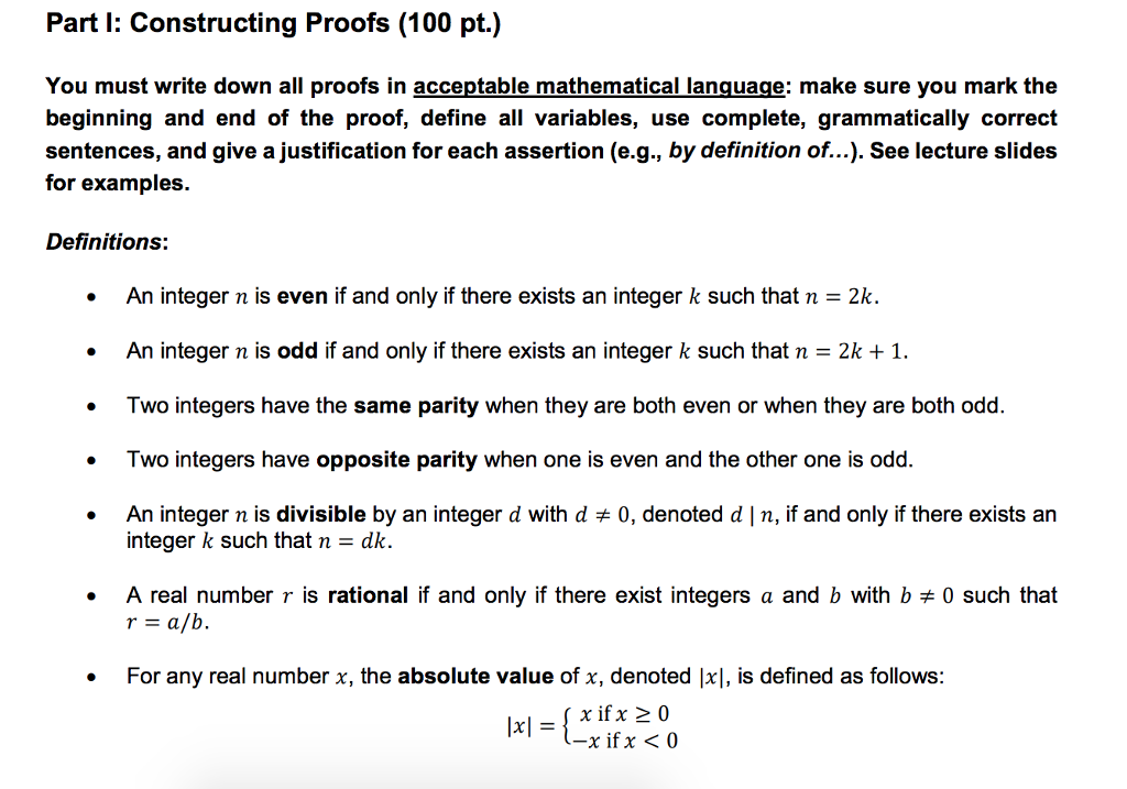 Solved PartI: Constructing Proofs (100 pt.) makea You must | Chegg.com
