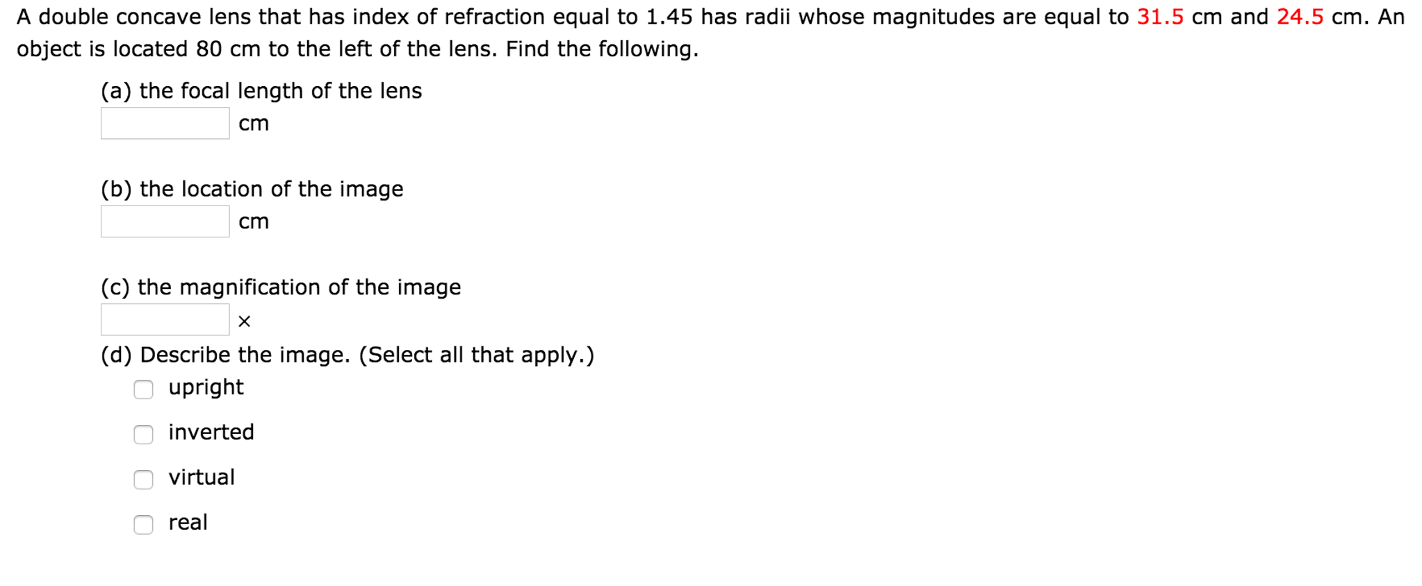 Solved A double concave lens that has index of refraction | Chegg.com