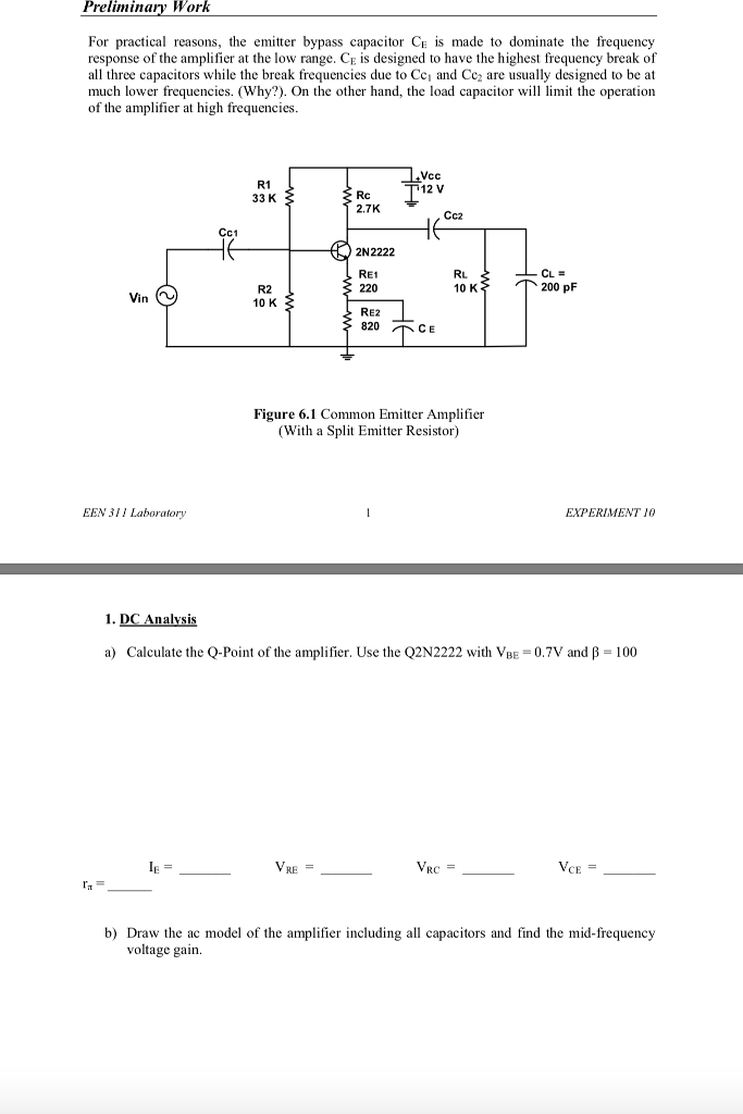 Solved Preliminary Work For practical reasons, the emitter | Chegg.com