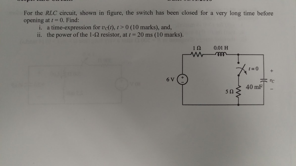 Solved For the RLC circuit, shown in figure, the switch has | Chegg.com