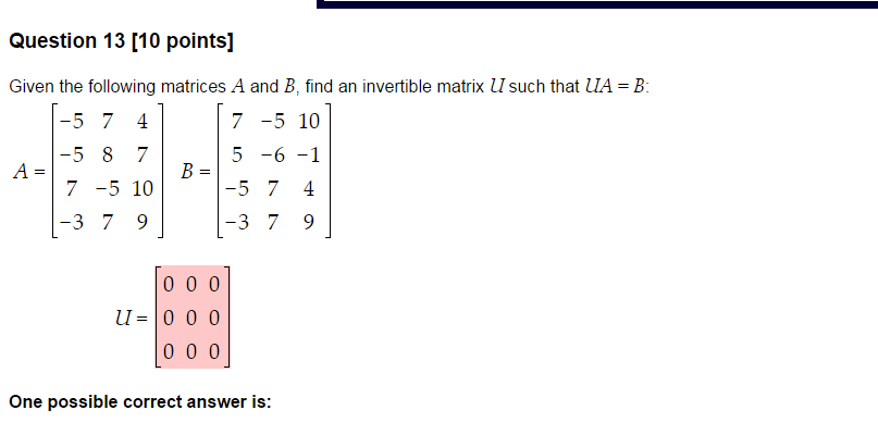 Solved Given the following matrices A and B, find an | Chegg.com
