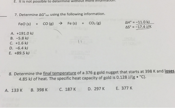 Solved Determine delta G degree rxn using the following | Chegg.com