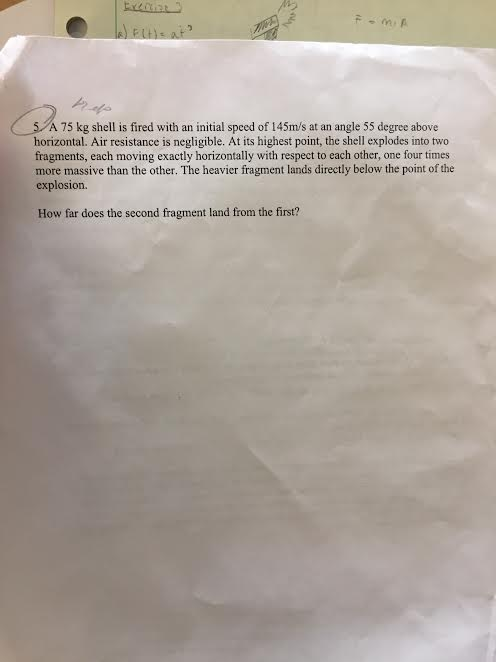 Solved A 75 kg shell is fired with an initial speed of | Chegg.com