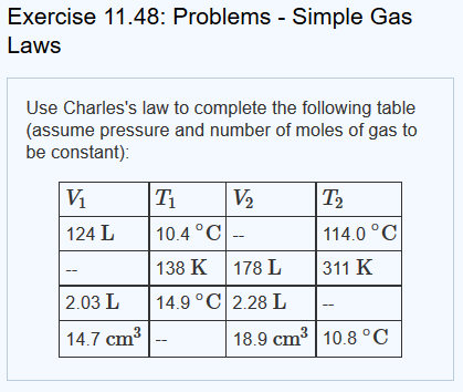 Solved Exercise 11.48: Problems - Simple Gas Laws Use | Chegg.com