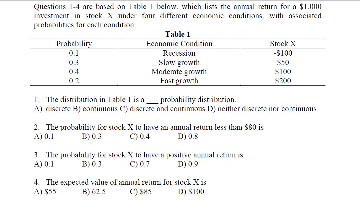 Solved Questions 1-4 are based on Table 1 below, which lists | Chegg.com
