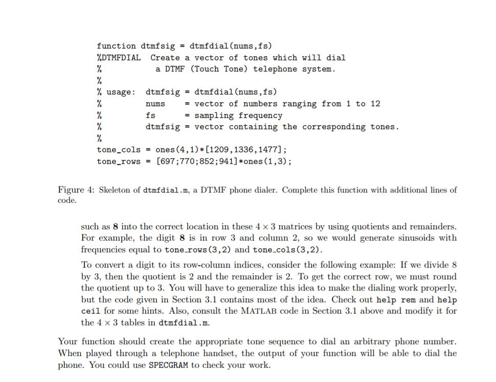 3.3 DTMF Dial Functionn Write a function, dtmfdial, | Chegg.com