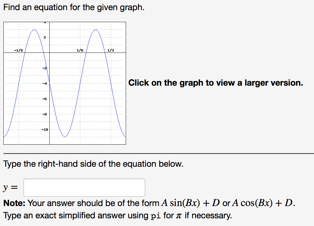 Solved Find an equation for the given graph. Type the | Chegg.com