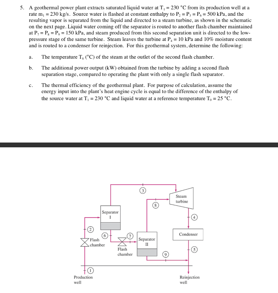 Solved 5. A geothermal power plant extracts saturated liquid | Chegg.com