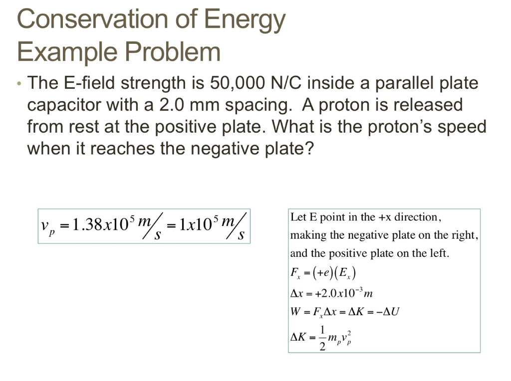 Solved Conservation of Energy Example Problem The E-field | Chegg.com