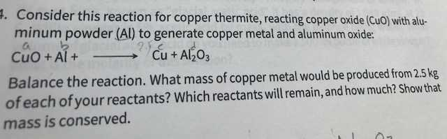 Solved Consider this reaction for copper thermite, reacting | Chegg.com